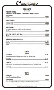 Dinner Menu – Capriccio Ristorante Italiano & Lounge | Naples FL 34109